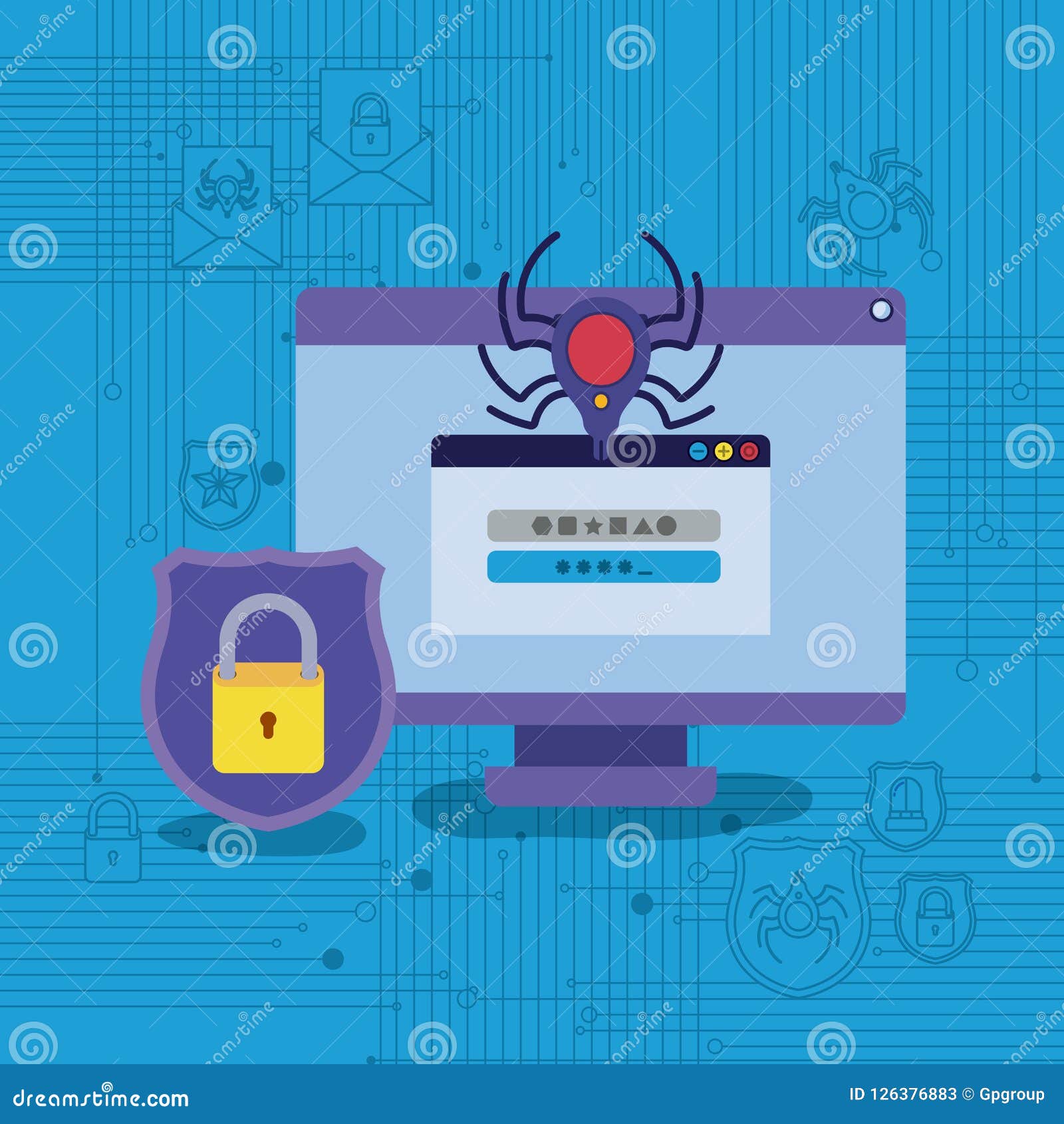 Cyber Security with Computer Stock Vector - Illustration of device ...