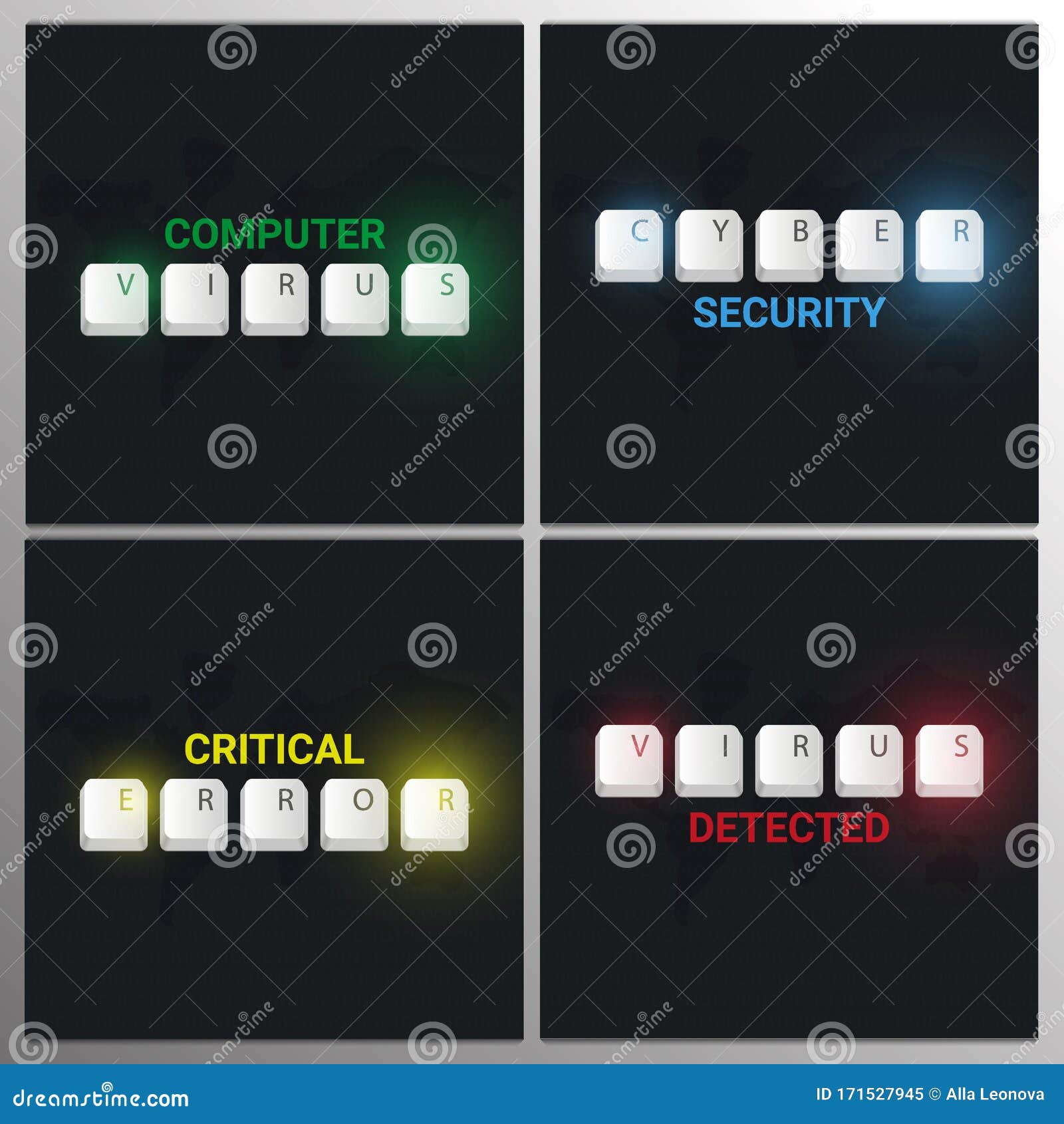 Cyber Security, Computer Virus Banners with Keyboard Buttons. Vector ...