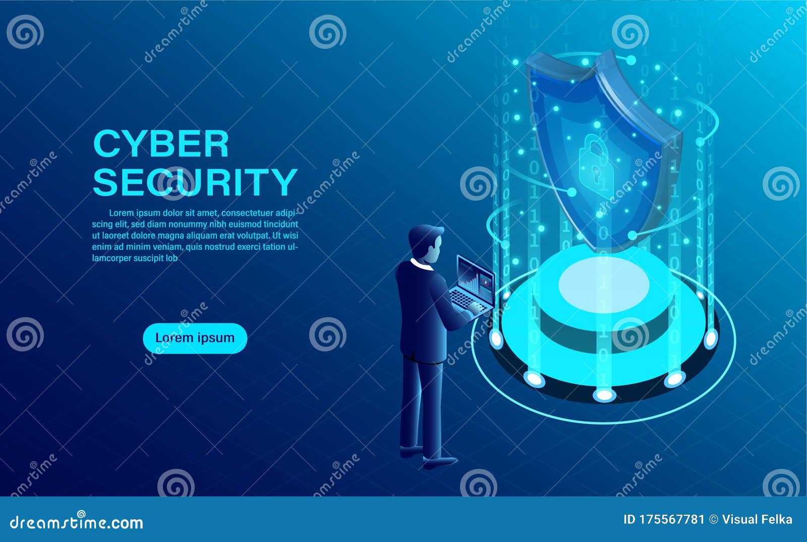 Cyber Security Concept Banner With Businessman Protect Data And