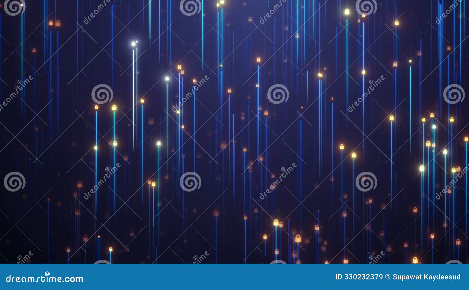 Cyber Security Concept. Bright Blue Fiber Optic Light with Padlock Logo ...