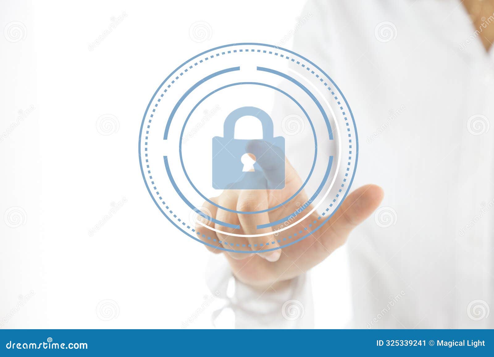Cyber Security Concept Business Woman Touching Lock Icon on Virtual ...