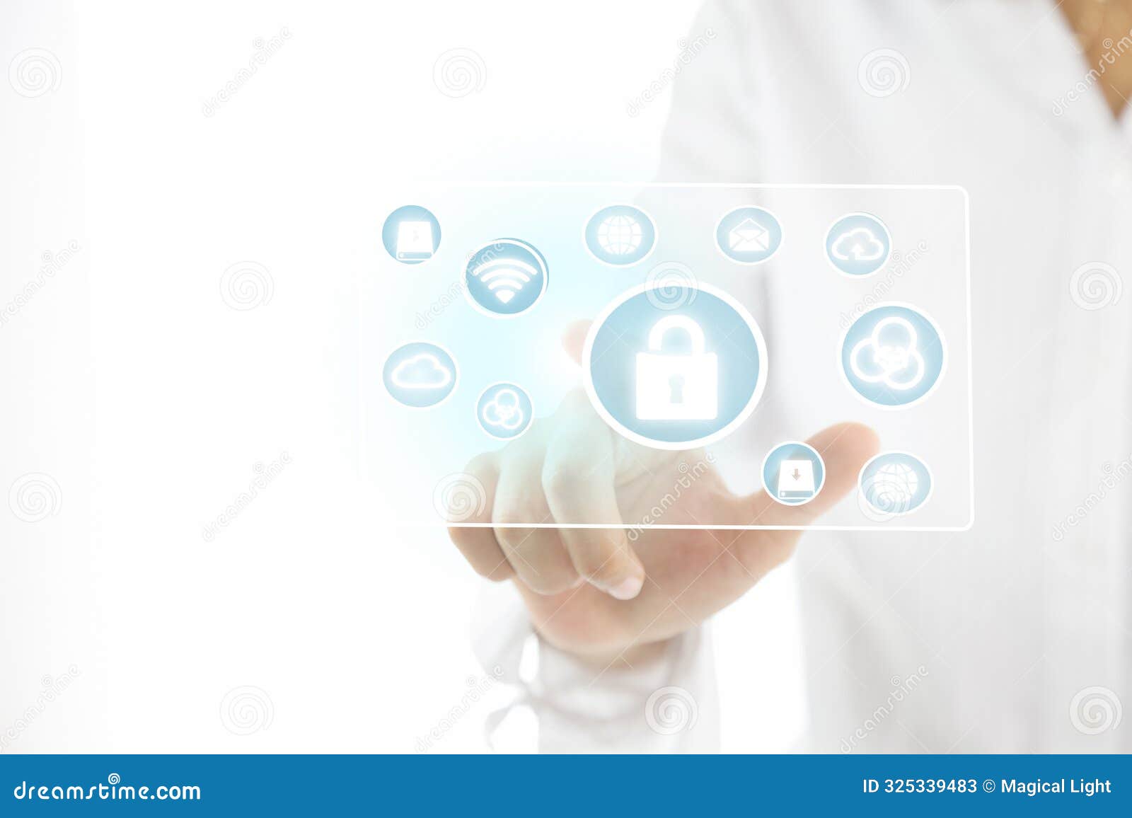 Cyber Security Concept Business Woman Touching Lock Icon on Virtual ...