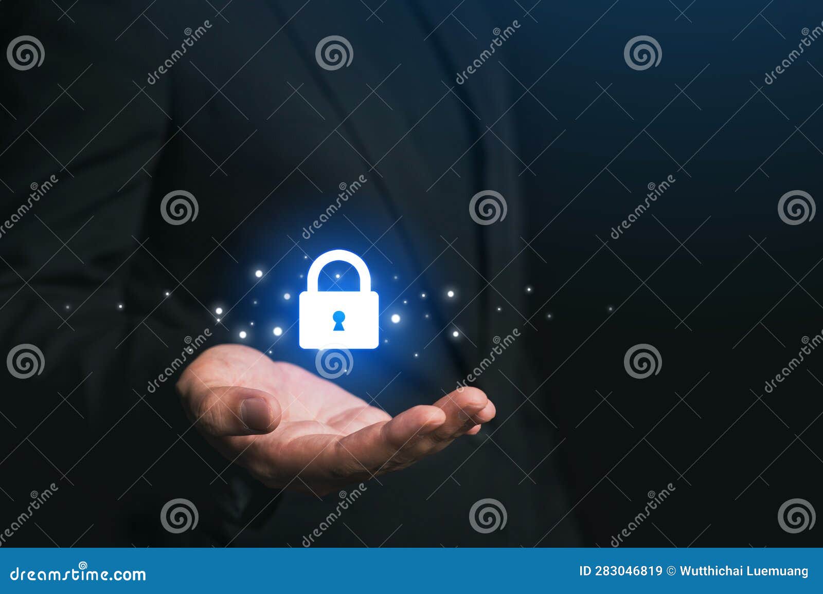Cyber Security Concept, Businessman Hand Protection Network with Lock ...