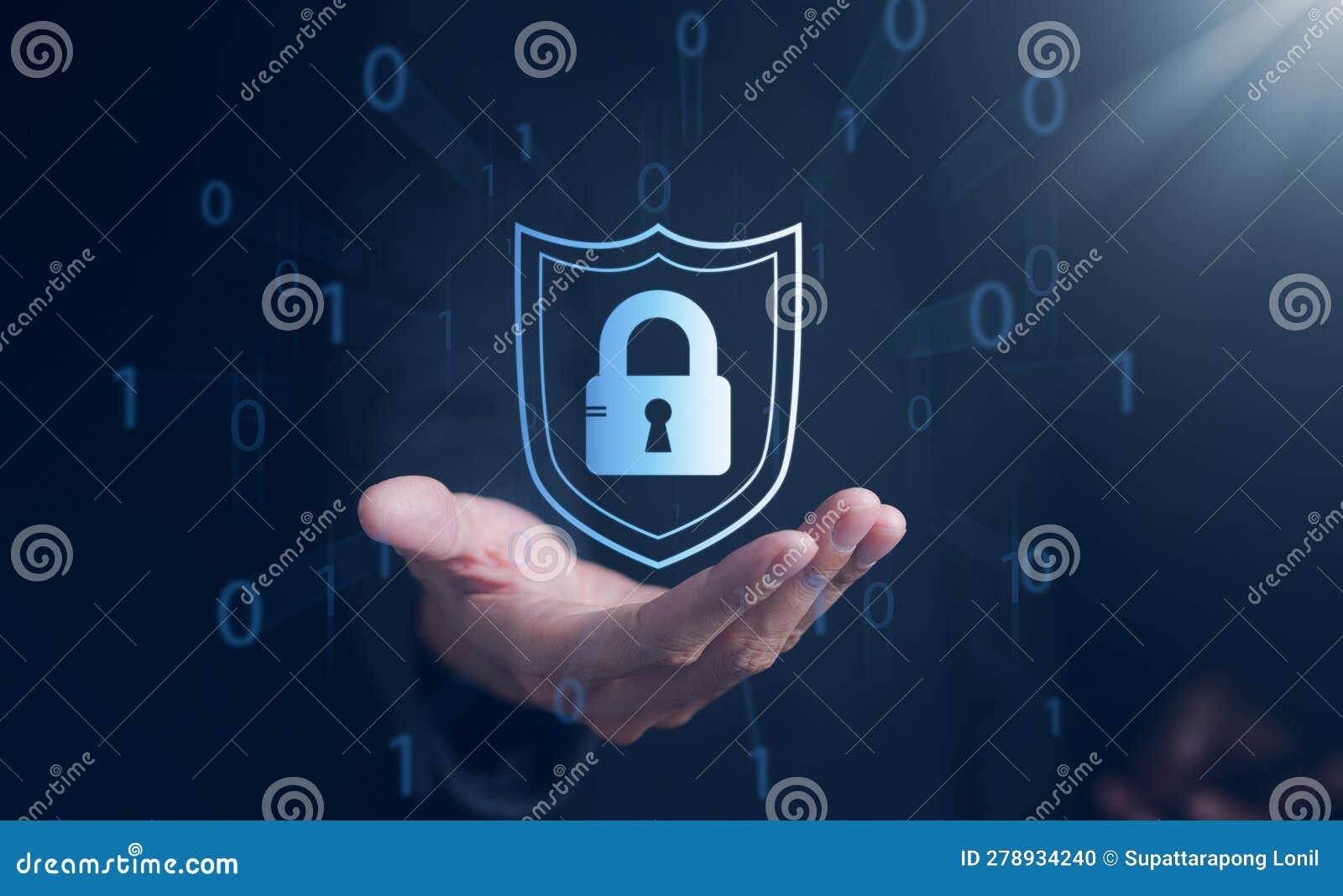 Cyber Security Concept. Businessman Holding Shield Protect Security ...