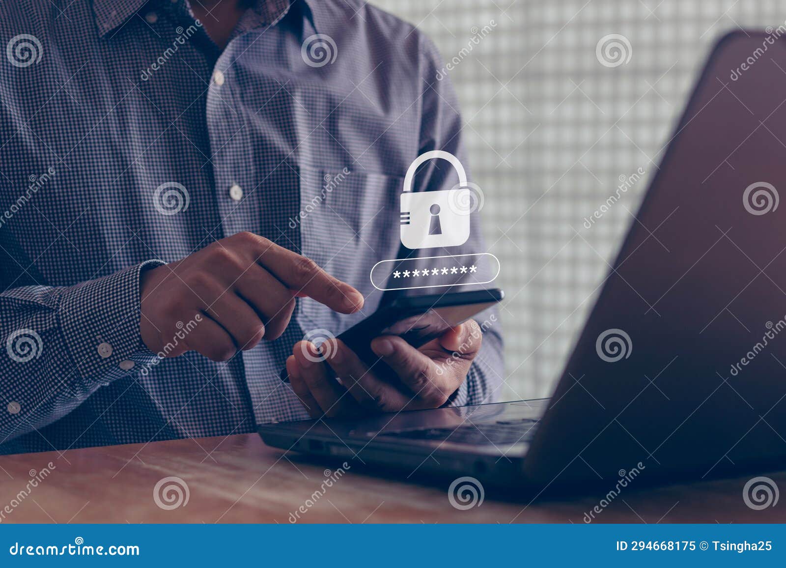 Cyber Security Concept. Businessman Locking Personal Data on Smartphone ...