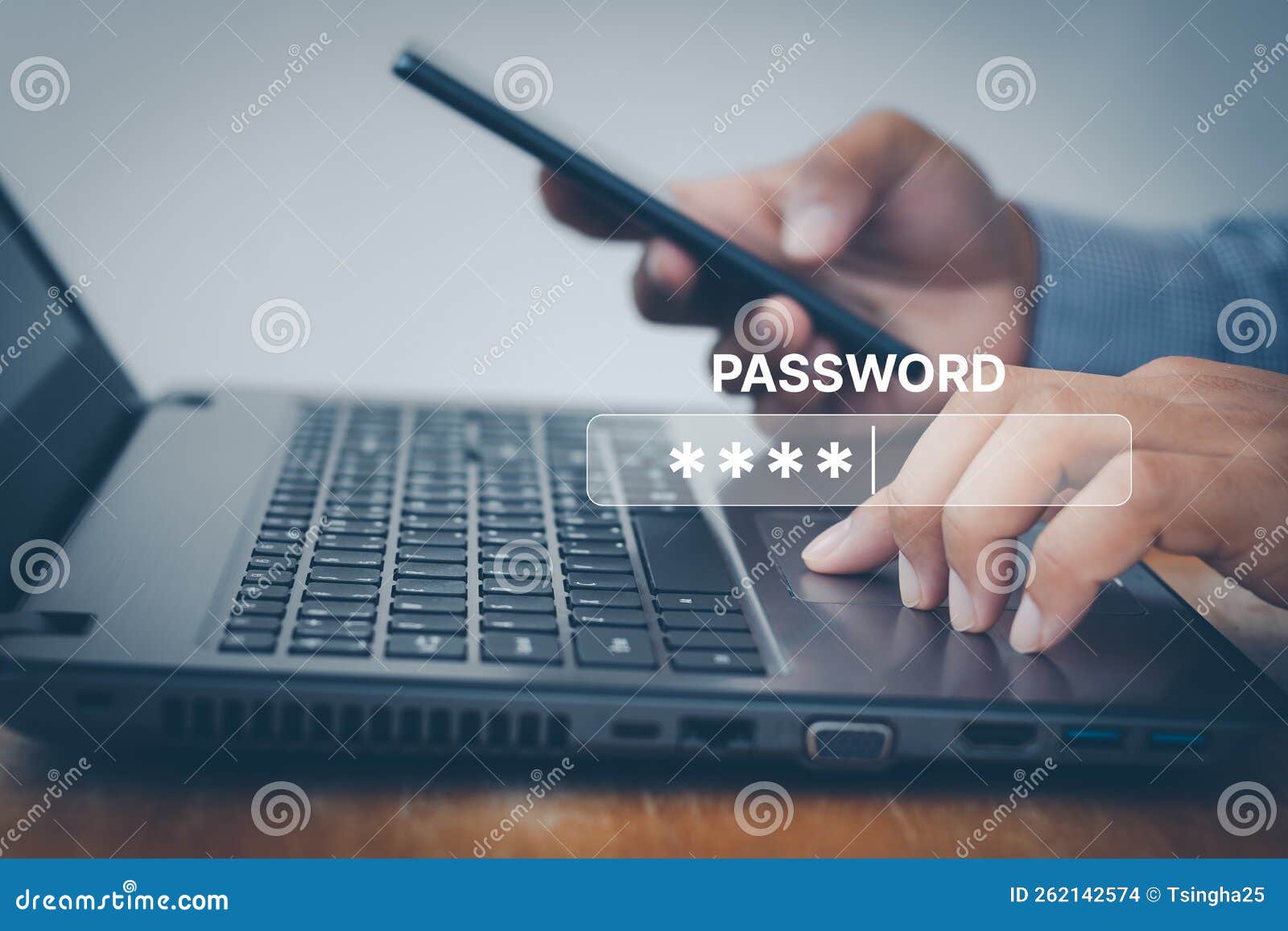 Cyber Security Concept Businessman`s Hand Enter A One Time Password For The Validation Process