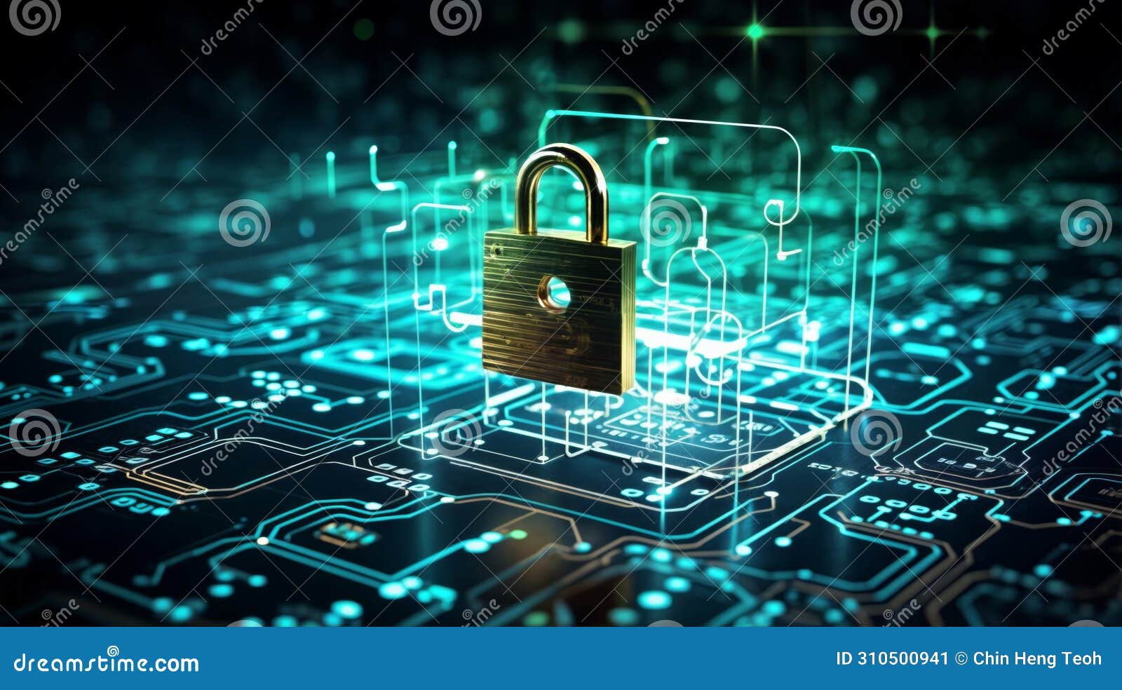 Cyber Security Concept with Circuit Board and Padlock Stock ...