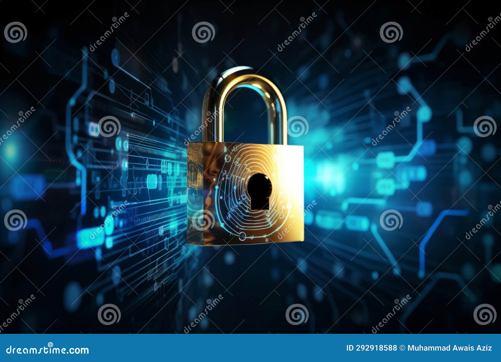 Cyber Security Concept with Circuit Board and Padlock. 3d Rendering ...