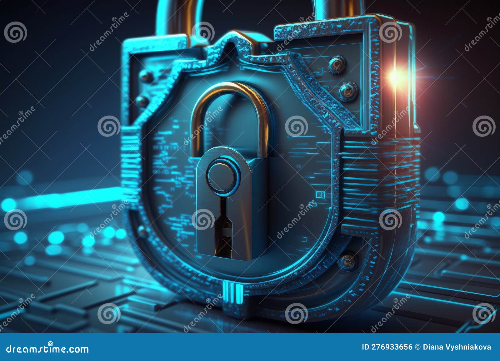 Cyber Security Concept. Close-up of Lock in Blue Light, Ai Generated ...