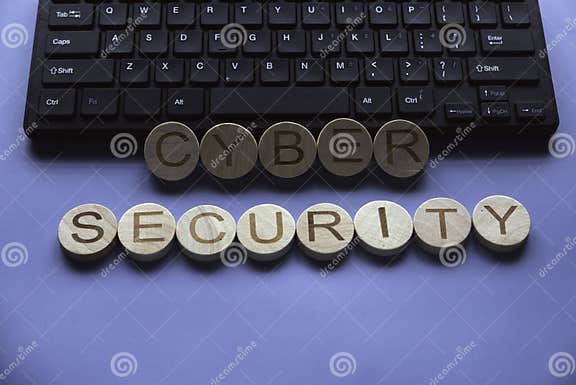 Cyber Security Concept. Computer Keyboard and Wooden Alphabet Stock ...