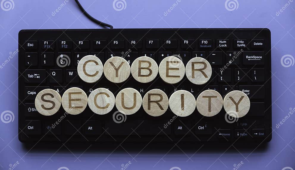 Cyber Security Concept. Computer Keyboard and Wooden Alphabet Stock ...