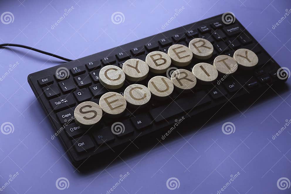 Cyber Security Concept. Computer Keyboard and Wooden Alphabet Stock ...