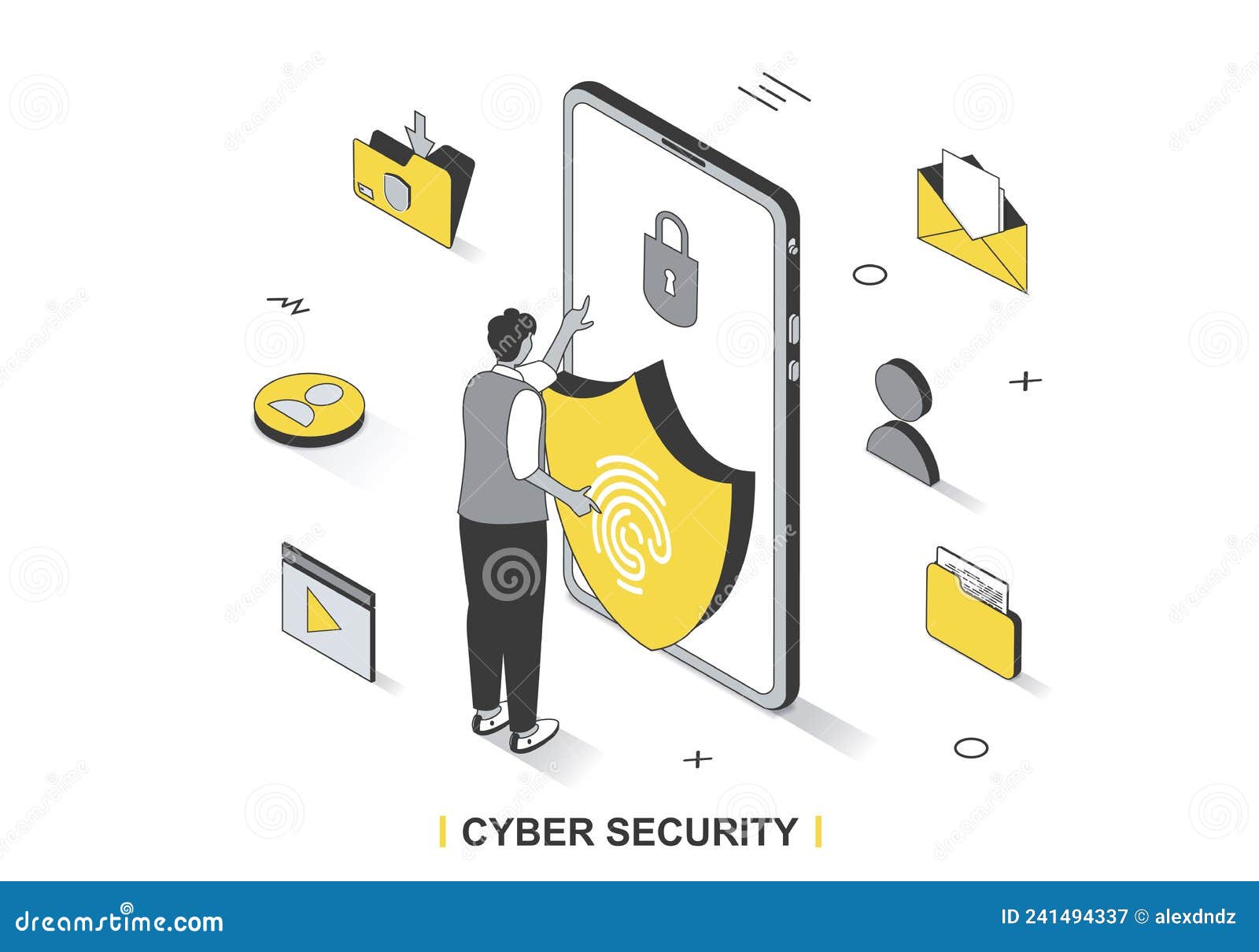 Cyber Security Concept in 3d Isometric Outline Design. Stock Vector ...