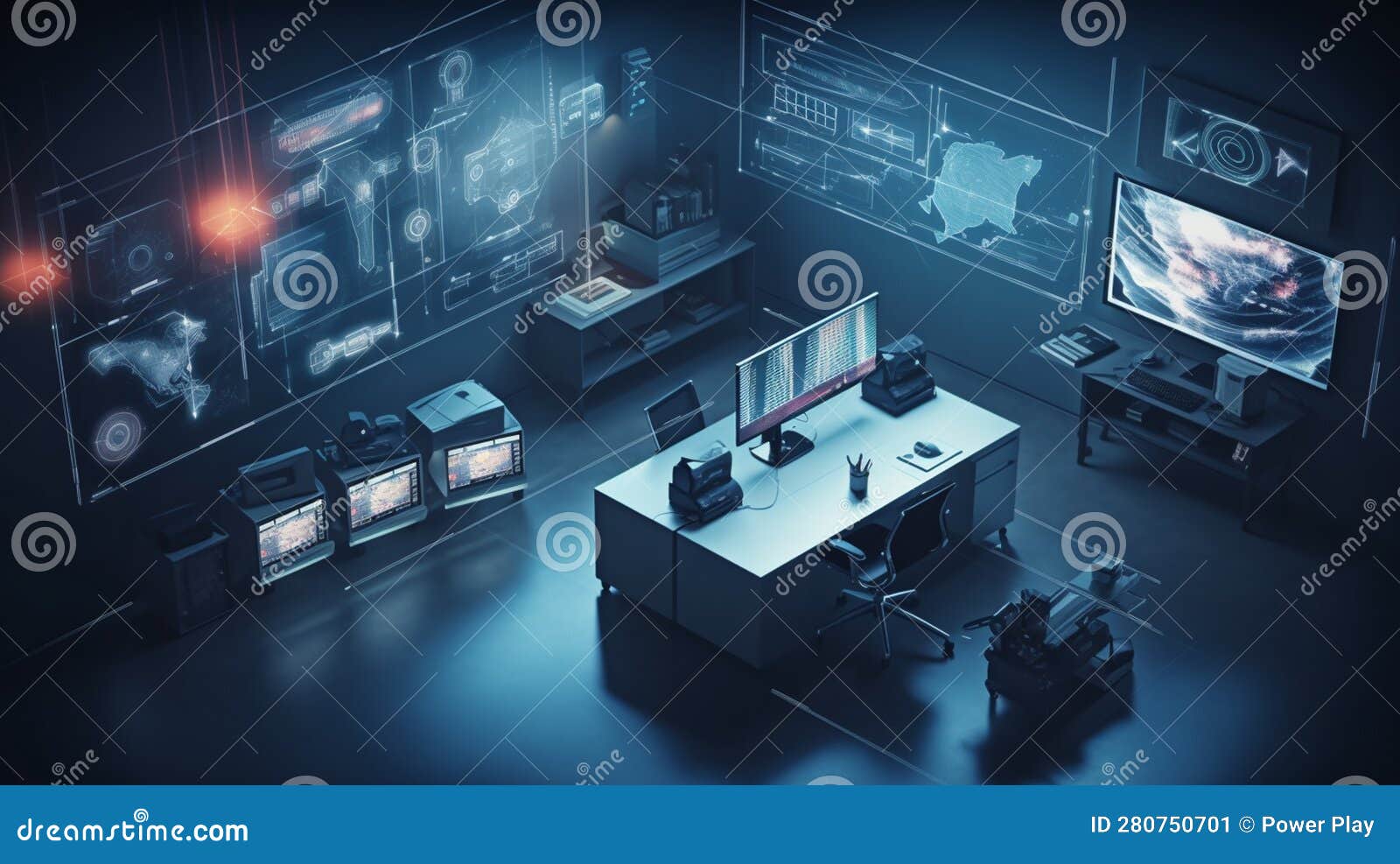 Cyber Security Concept. Dark Room with Computer and Equipment Stock ...