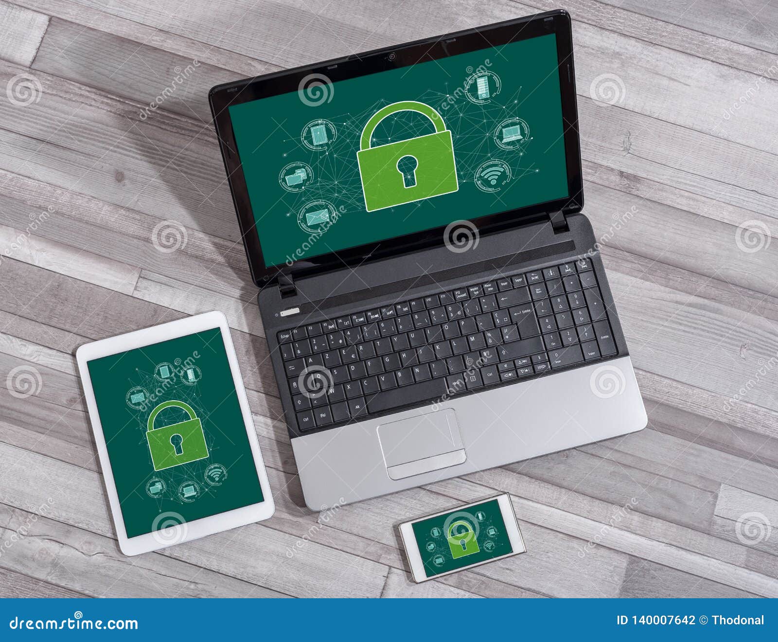 Cyber Security Concept on Different Devices Stock Photo - Image of ...