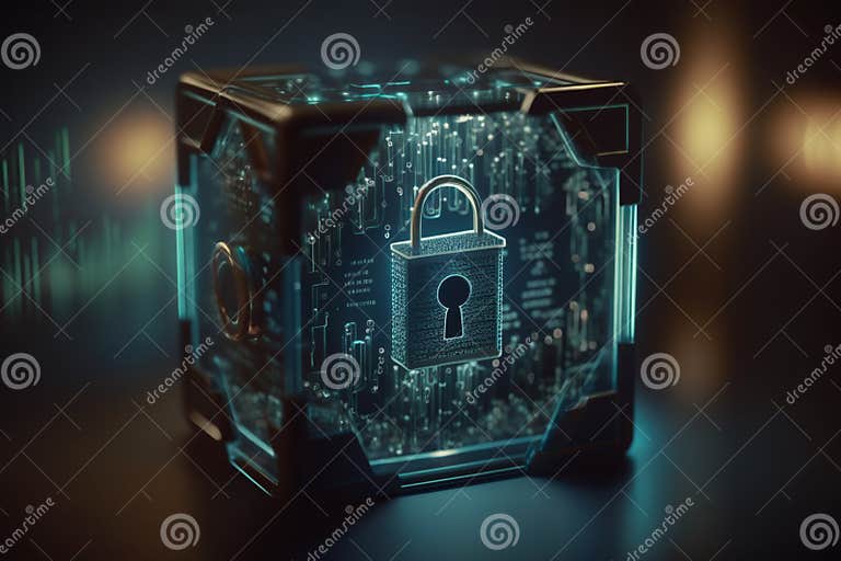 Cyber Security Concept and Digital Data Protection with a Locker in a ...