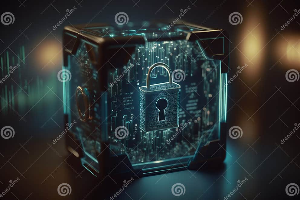 Cyber Security Concept and Digital Data Protection with a Locker in a ...