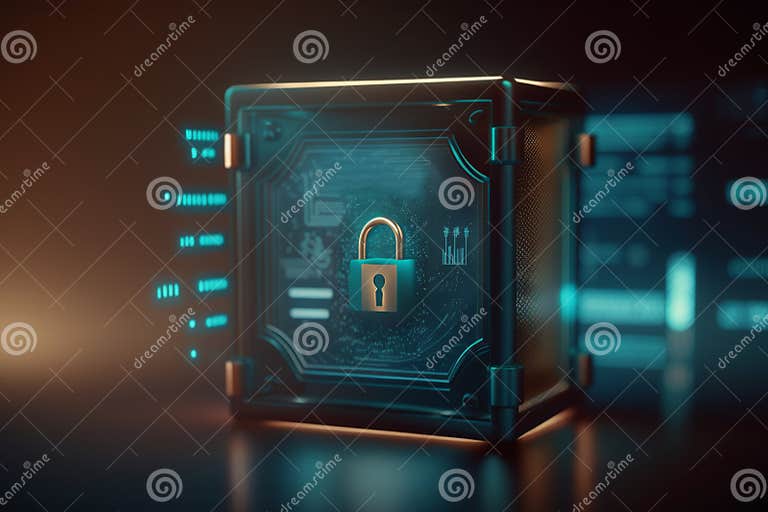 Cyber Security Concept and Digital Data Protection with a Locker in a ...