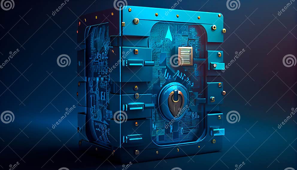 Cyber Security Concept and Digital Data Protection with a Locker in a ...