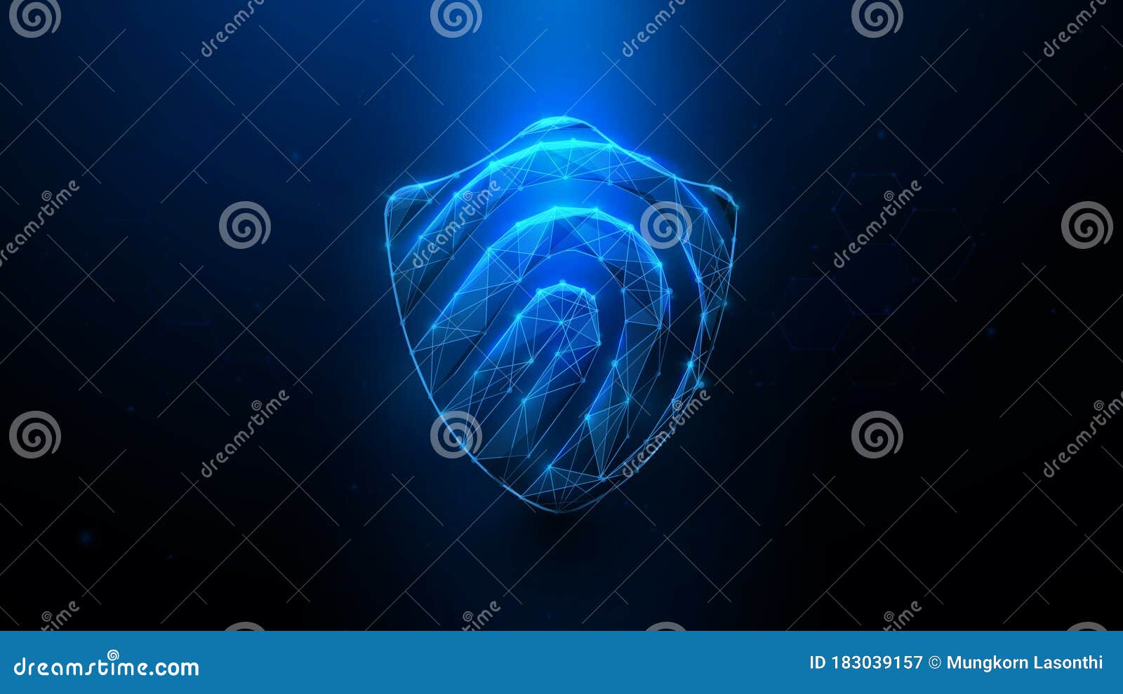 Cyber Security Concept. Fingerprint and Protection Shield from Lines ...