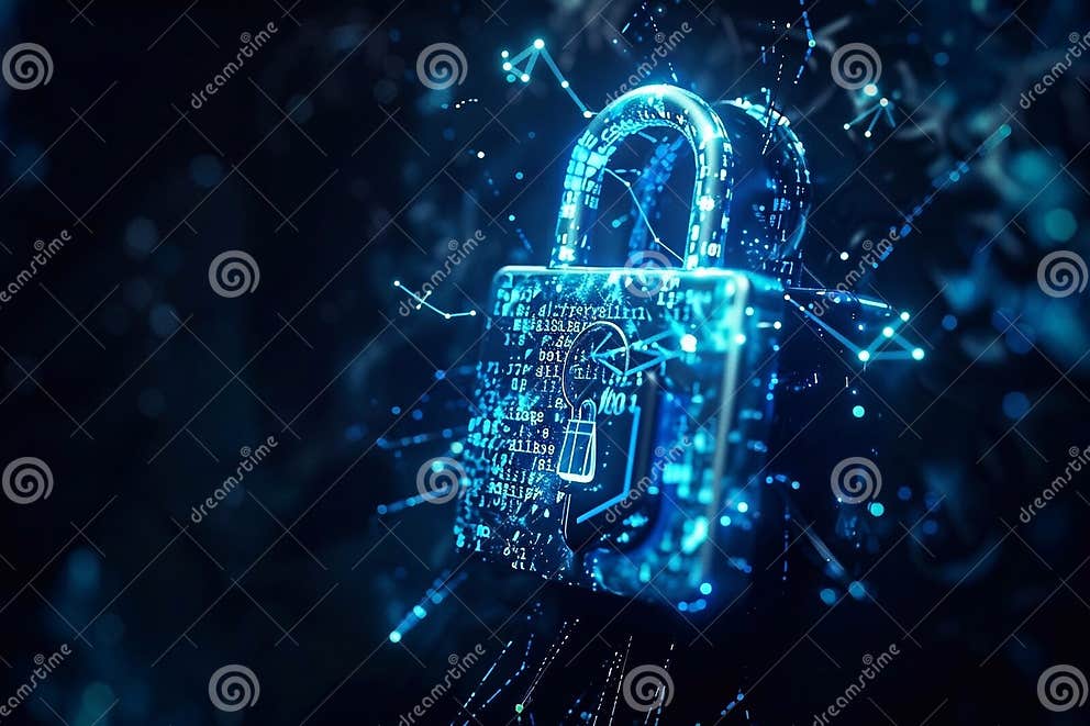 Cyber Security Concept with Glowing Padlock on Dark Background Stock ...