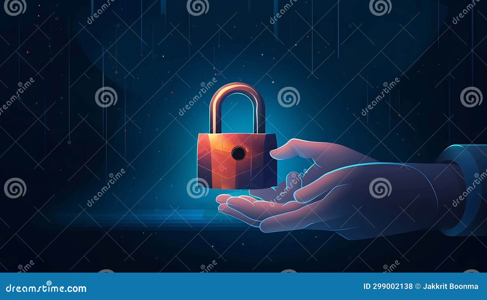 Cyber Security Concept and Hand with Padlock on Dark Background ...
