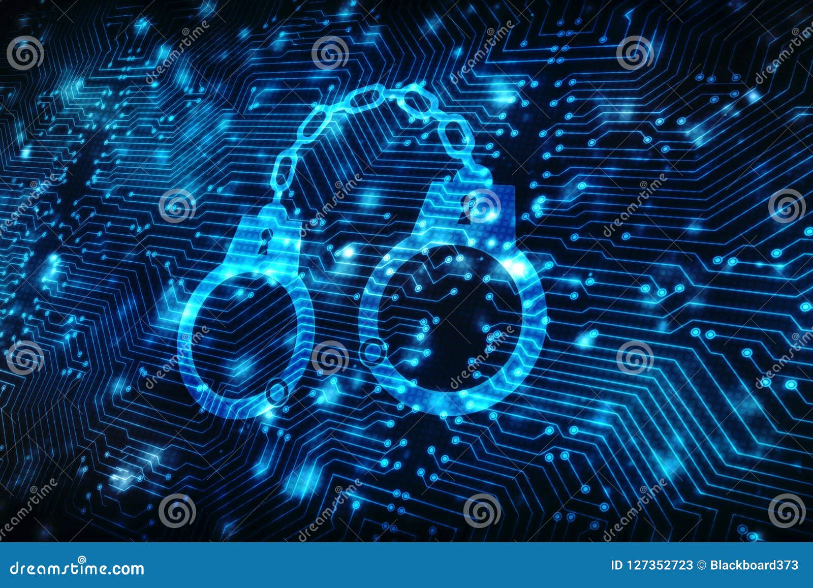 Cyber Crime Concept, Handcuffs Icon on Digital Background Stock ...