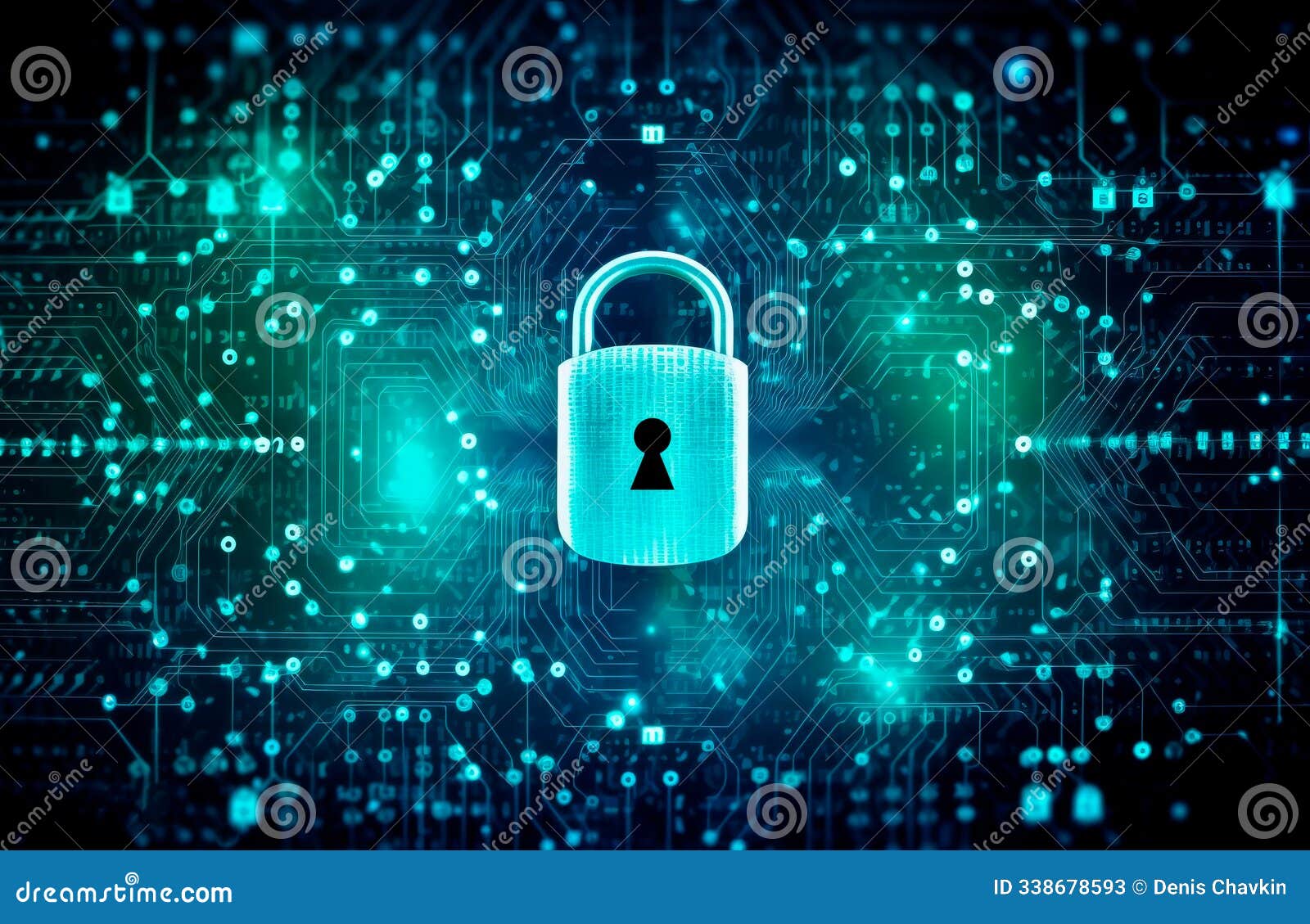 Cyber Security Concept. Lock, Key Hole on Blue Digital Pattern ...