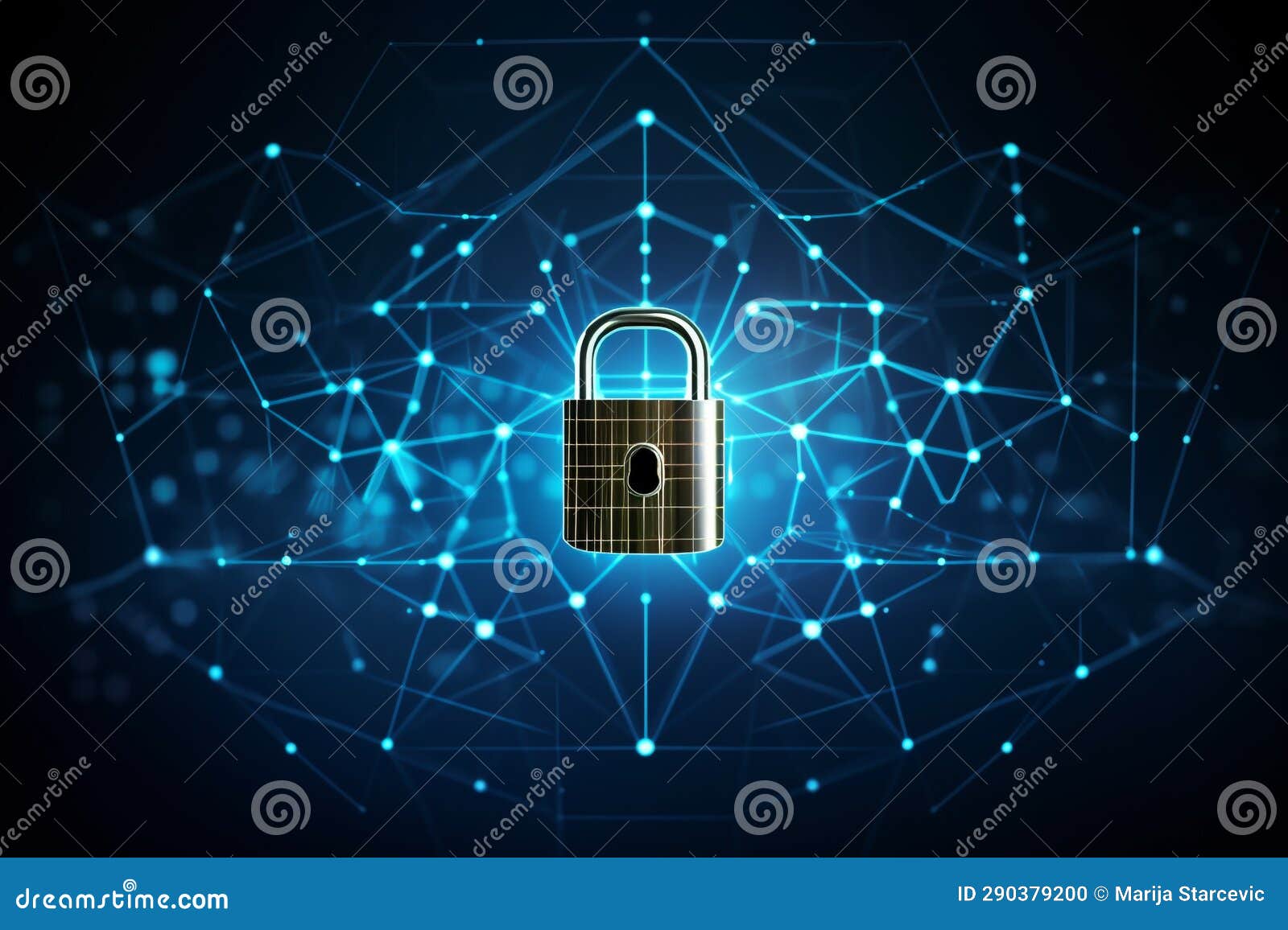 Cyber Security Concept. Lock Symbol from Lines and Triangles, Point ...