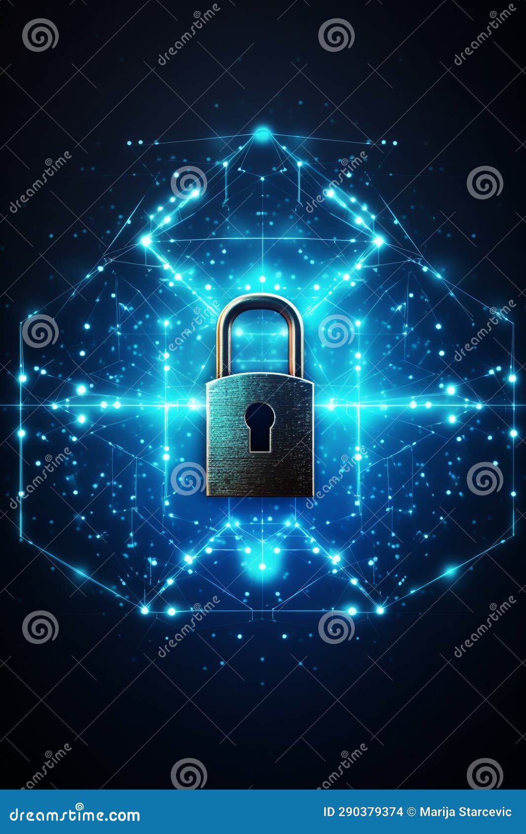 Cyber Security Concept Lock Symbol From Lines And Triangles Point