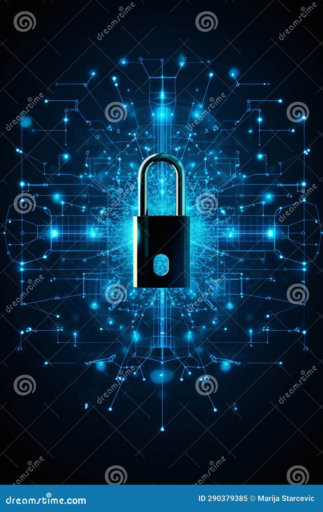 Cyber Security Concept. Lock Symbol from Lines and Triangles, Point ...