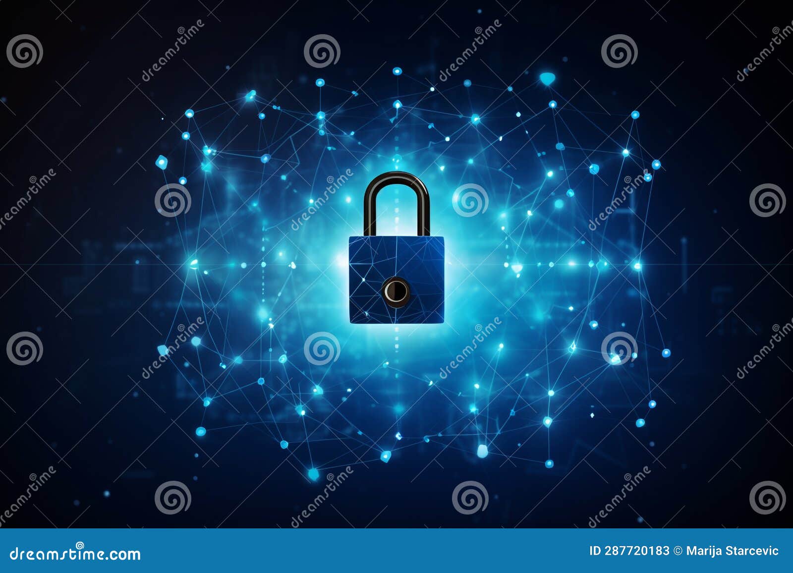 Cyber Security Concept. Lock Symbol from Lines and Triangles, Point ...