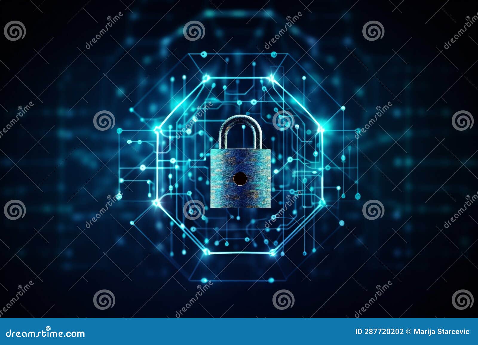 Cyber Security Concept. Lock Symbol from Lines and Triangles, Point ...