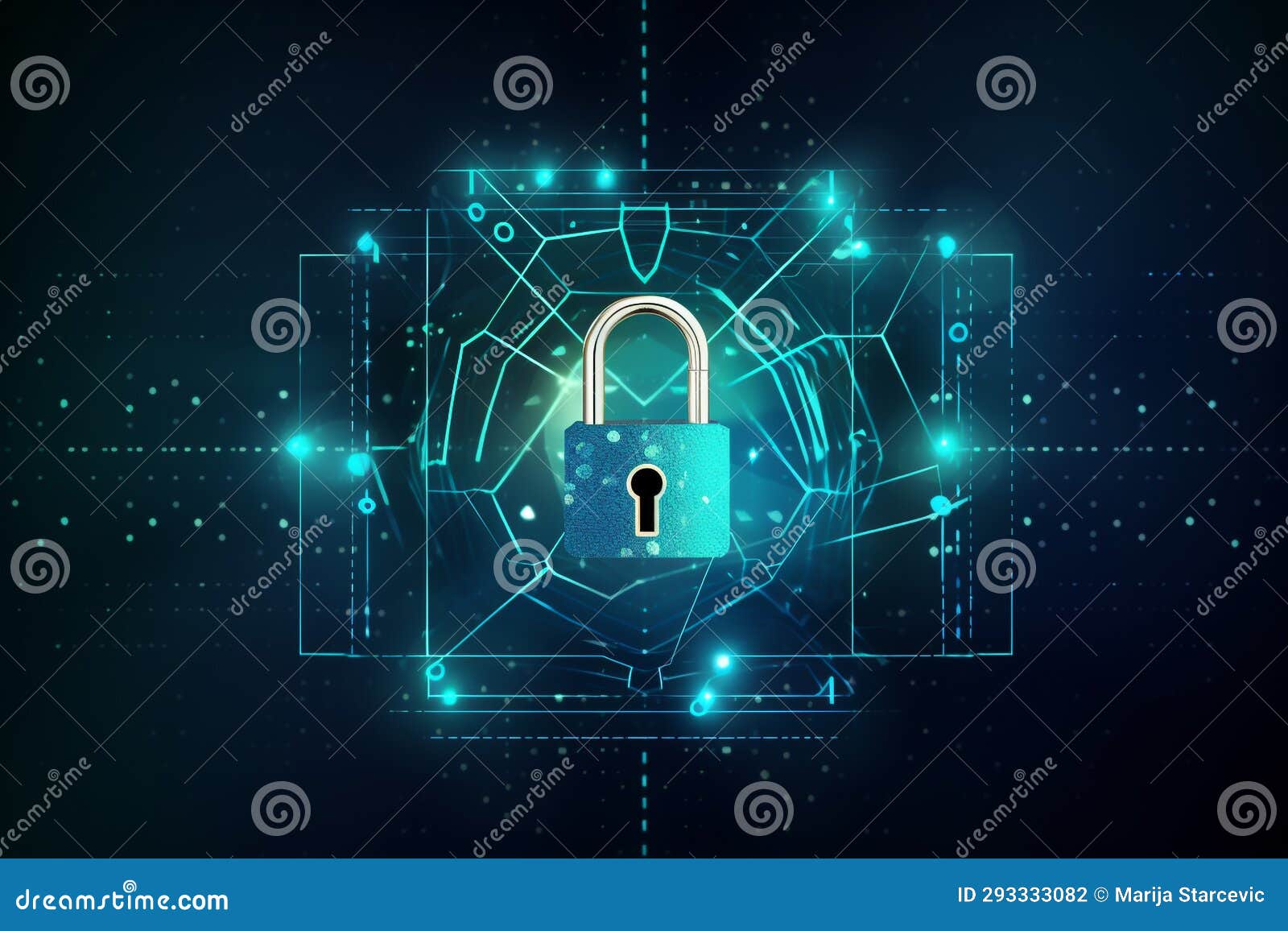 Cyber Security Concept Lock Symbol From Lines And Triangles Point