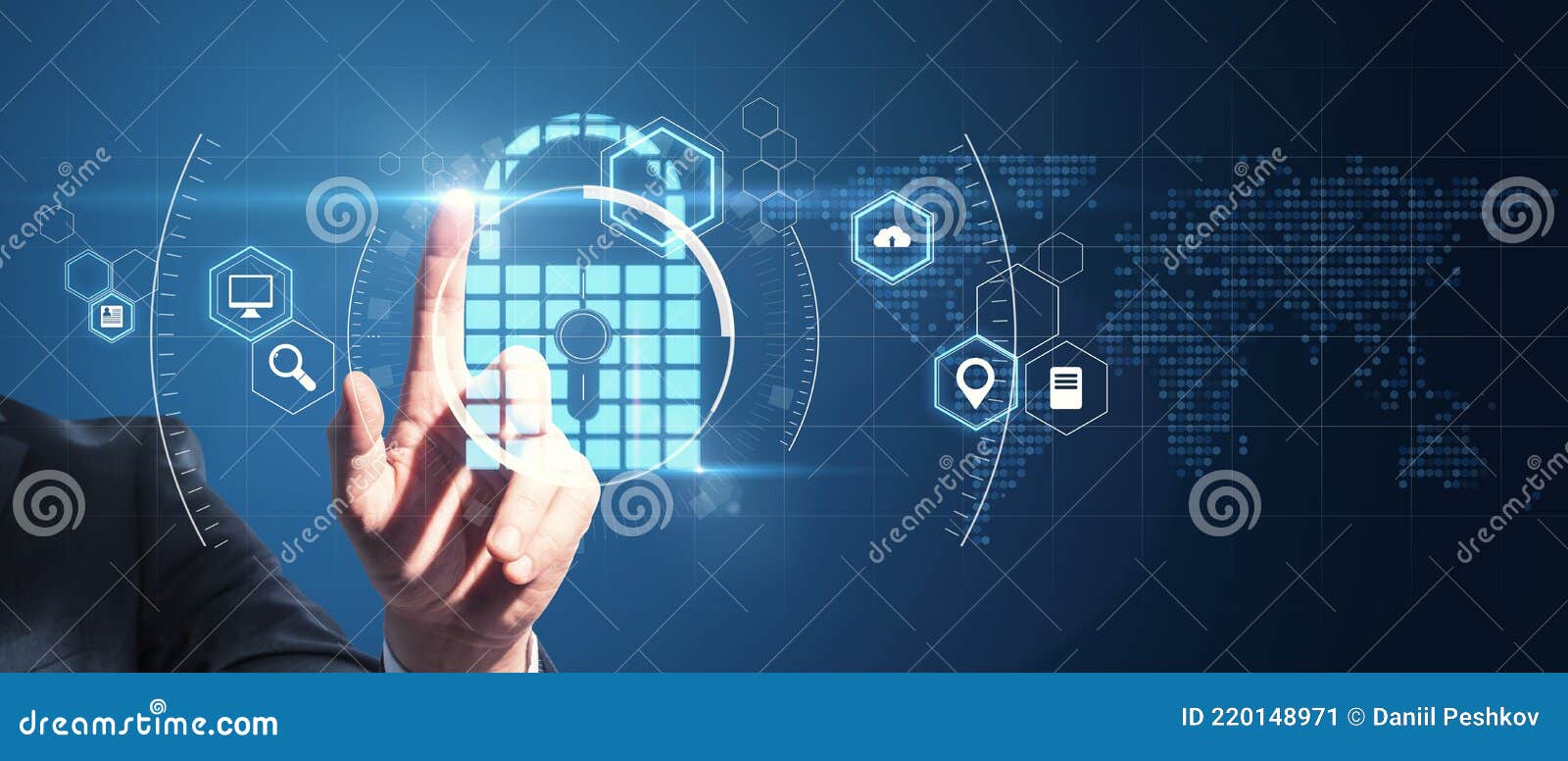 Cyber Security Concept with Man Finger on Digital Touch Screen with ...