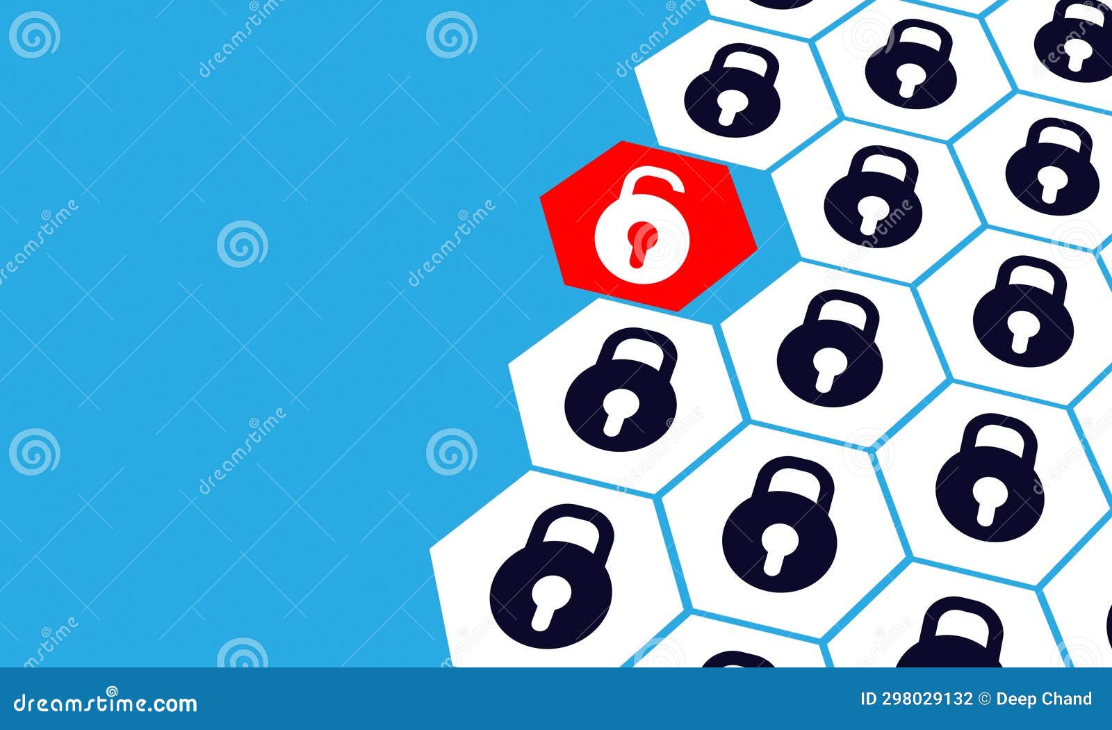 Cyber Security Concept with Padlock and Hexagon on Blue Background ...