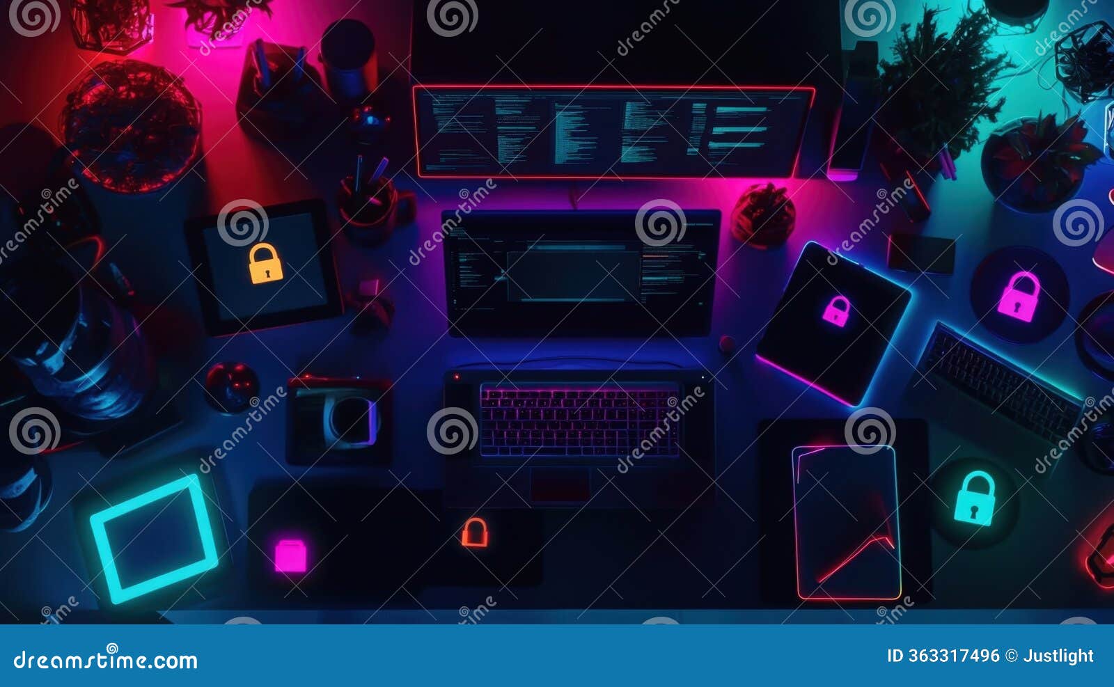 Cyber Security Concept with Padlocks and Electronic Devices on Desk ...