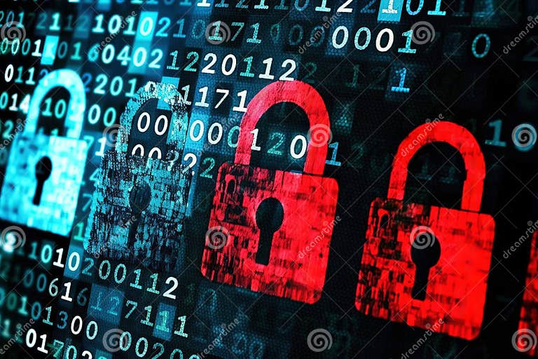 Cyber Security Concept. Red Digital Padlock. Digital Data Safety and ...