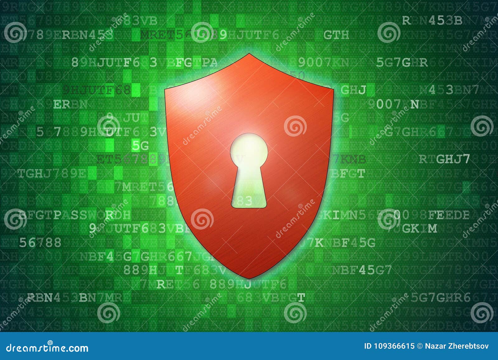Cyber Security Concept: Red Shield With Keyhole Icon On Green Digital ...