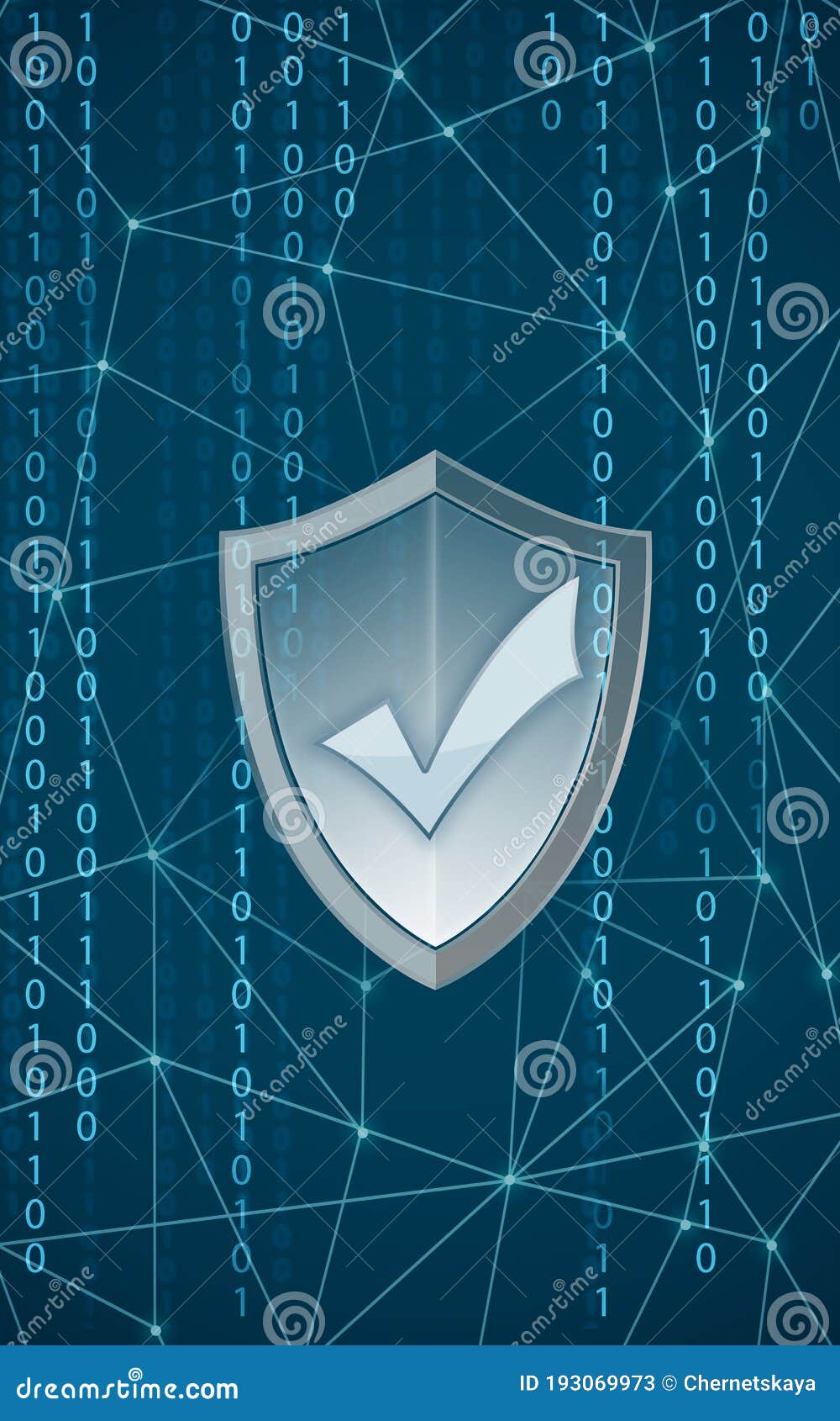 Cyber Security. Shield with Check Mark Illustration Against Binary Code ...