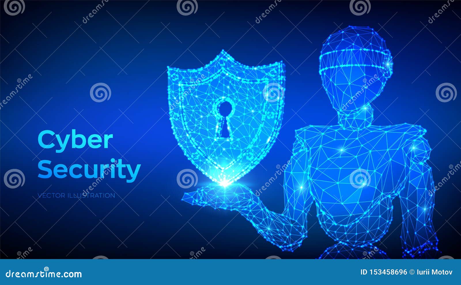 Cyber Security Concept. Shield with Keyhole Icon. Internet Bot and ...