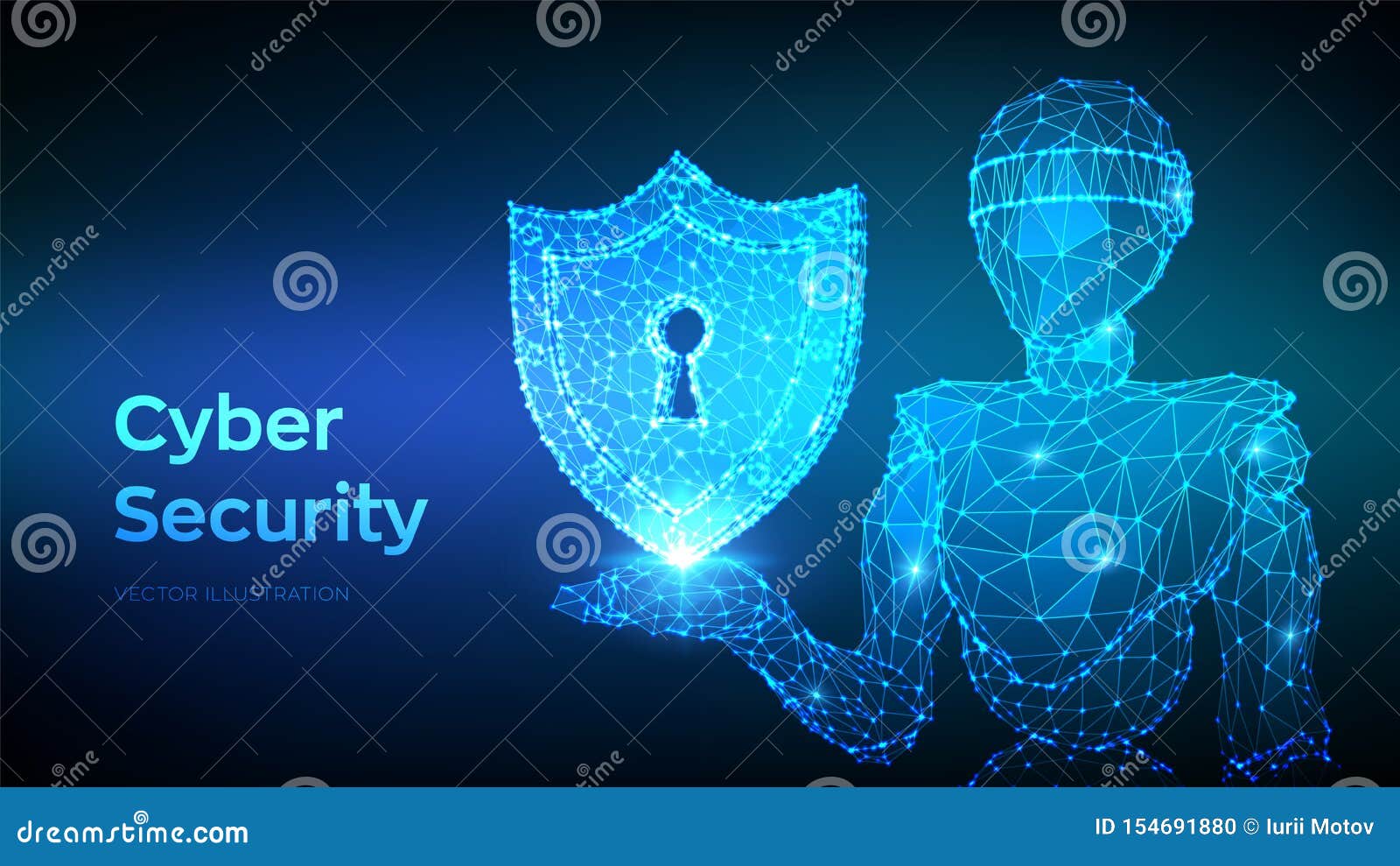 Cyber Security Concept. Shield with Keyhole Icon. Internet Bot and ...