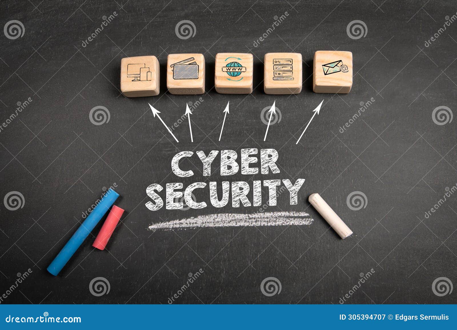 Cyber Security Concept. Wooden Blocks on a Dark Chalkboard Background ...