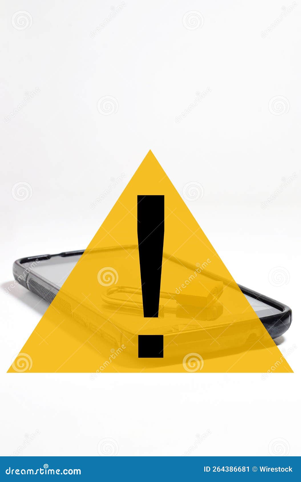 Cyber Security Concept with Yellow Triangular Warning Sign and Mobile ...