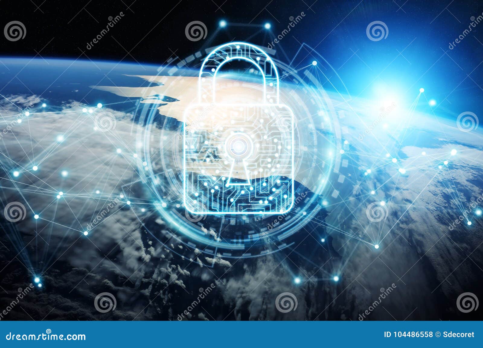 Cyber Security on Planet Earth 3D Rendering Stock Illustration ...