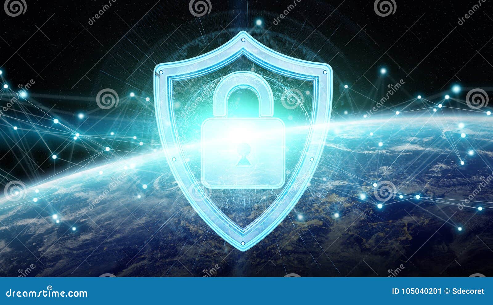 Cyber Security on Planet Earth 3D Rendering Stock Illustration ...