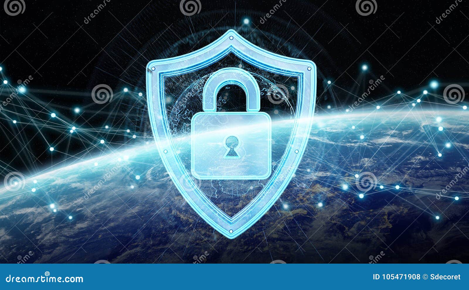 Cyber Security on Planet Earth 3D Rendering Stock Illustration ...