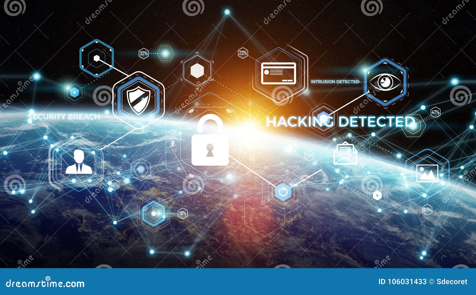Cyber Security on Planet Earth 3D Rendering Stock Illustration ...