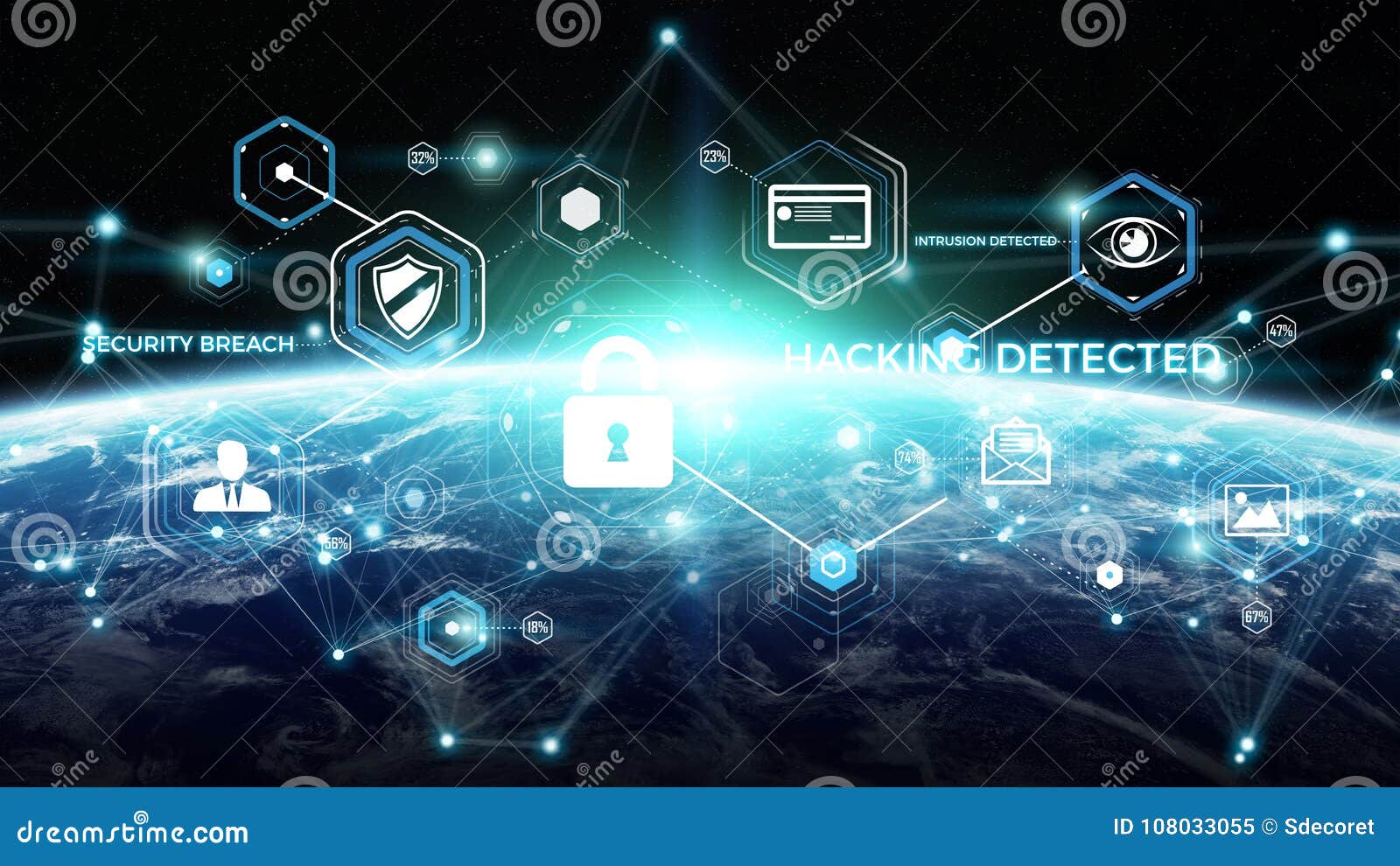 Cyber Security on Planet Earth 3D Rendering Stock Illustration ...