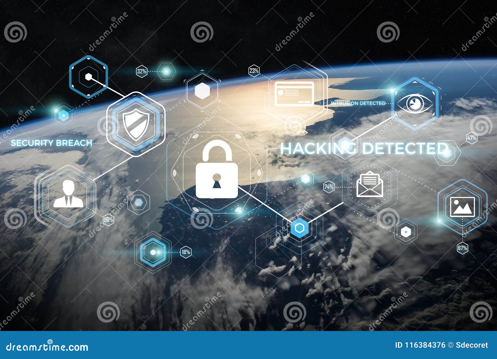 Cyber Security on Planet Earth 3D Rendering Stock Illustration ...